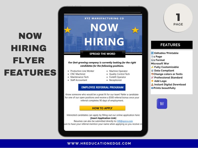 Recruiting Flyer Template: Editable HR Hiring Flyer (digital Download ...