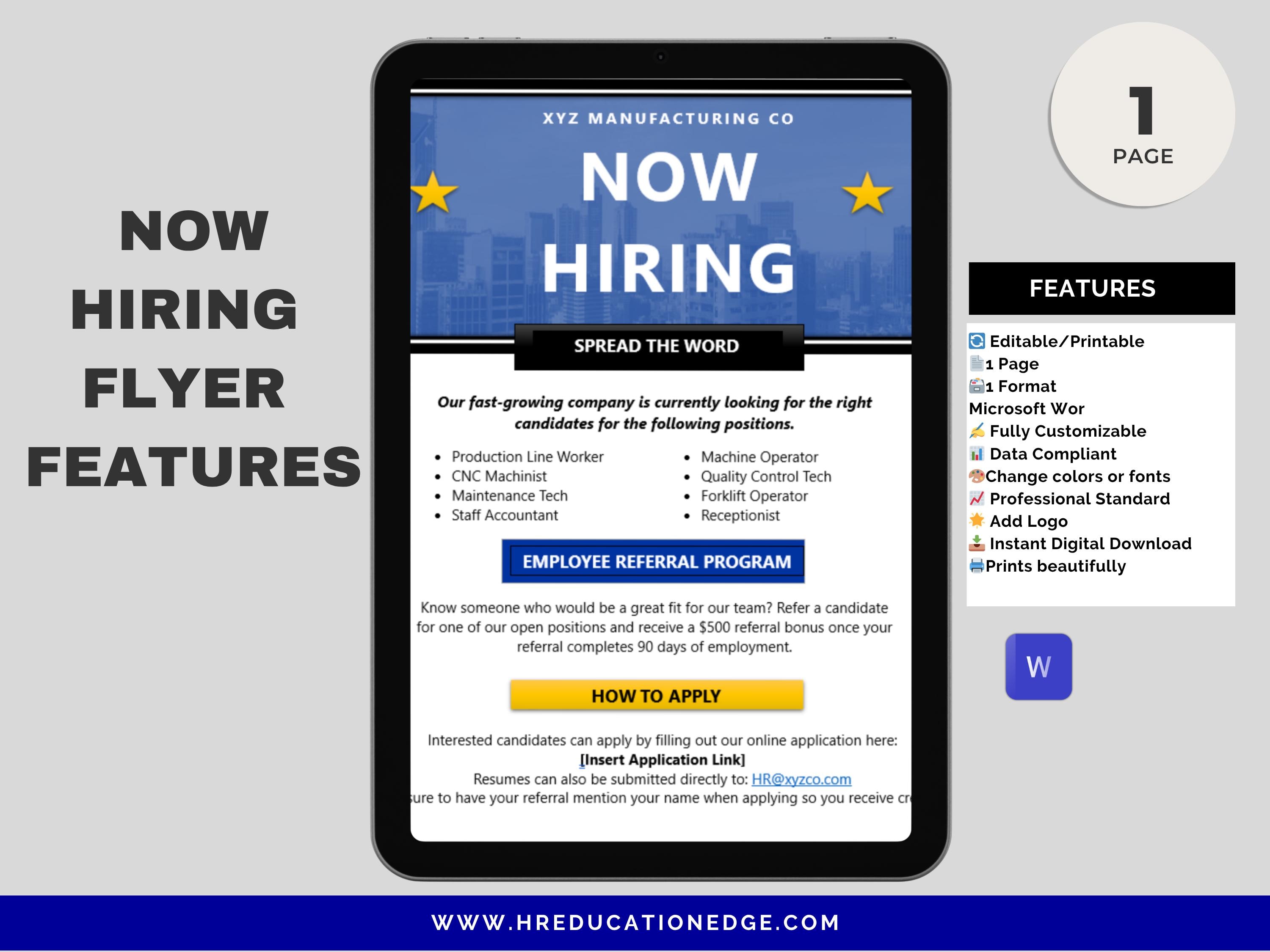 Recruiting Flyer Template: Editable HR Hiring Flyer (digital Download ...