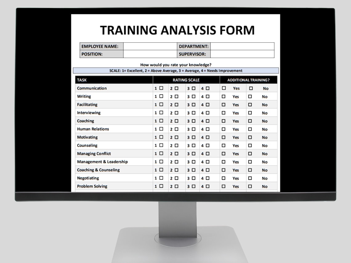 Training Needs Analysis Template Editable HR Form Employee - Etsy