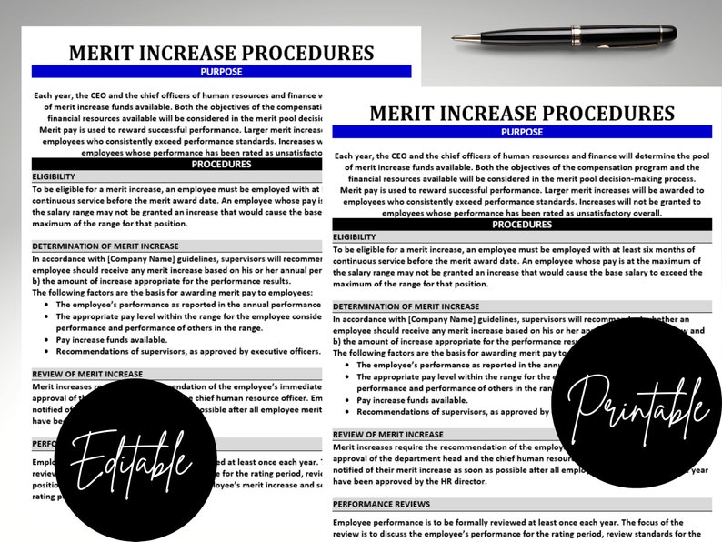 Merit Increase Policy. MS Editable Word Template. Human Resource Form ...