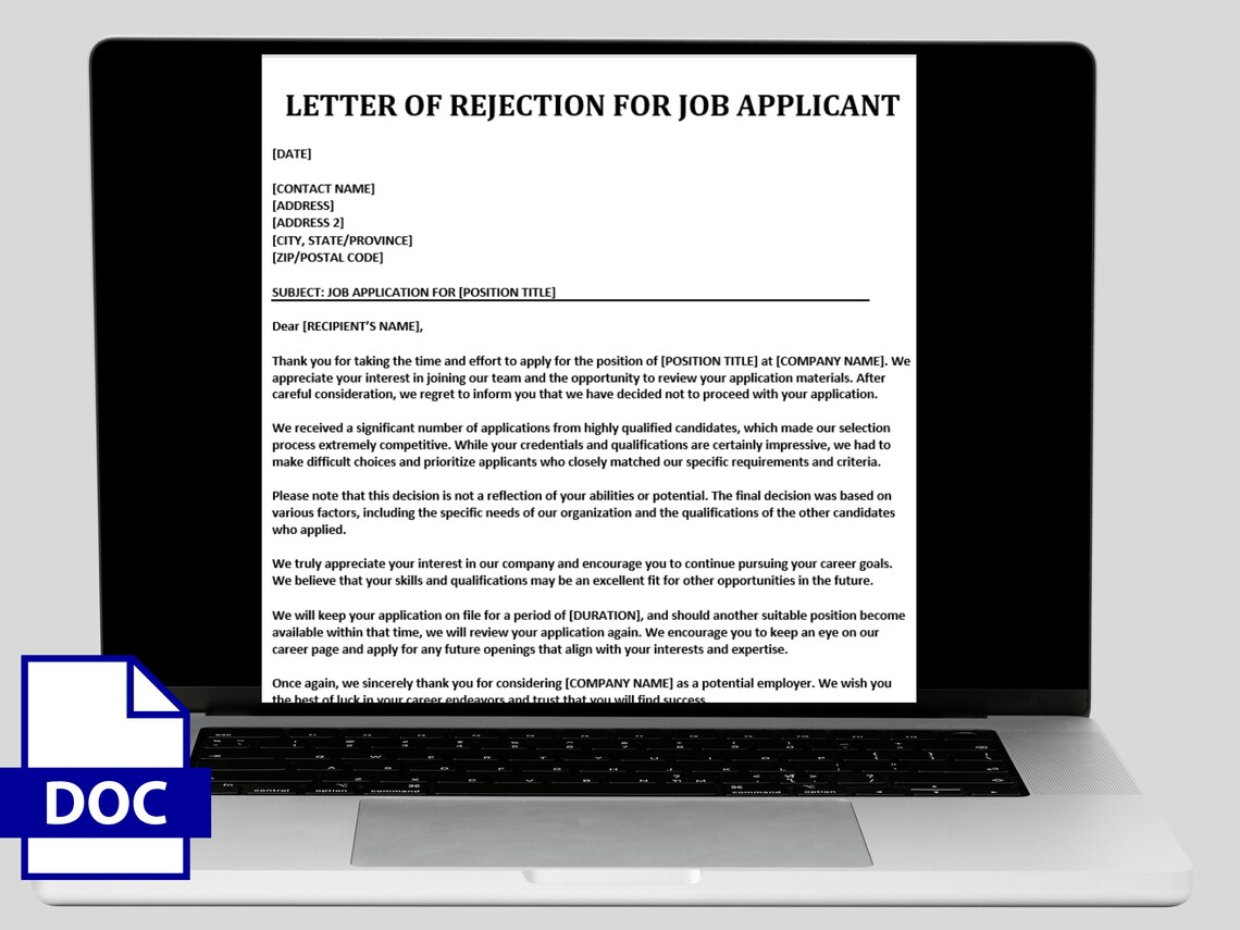 Letter of Rejection to Applicant: Applicant Email, Editable HR Template ...