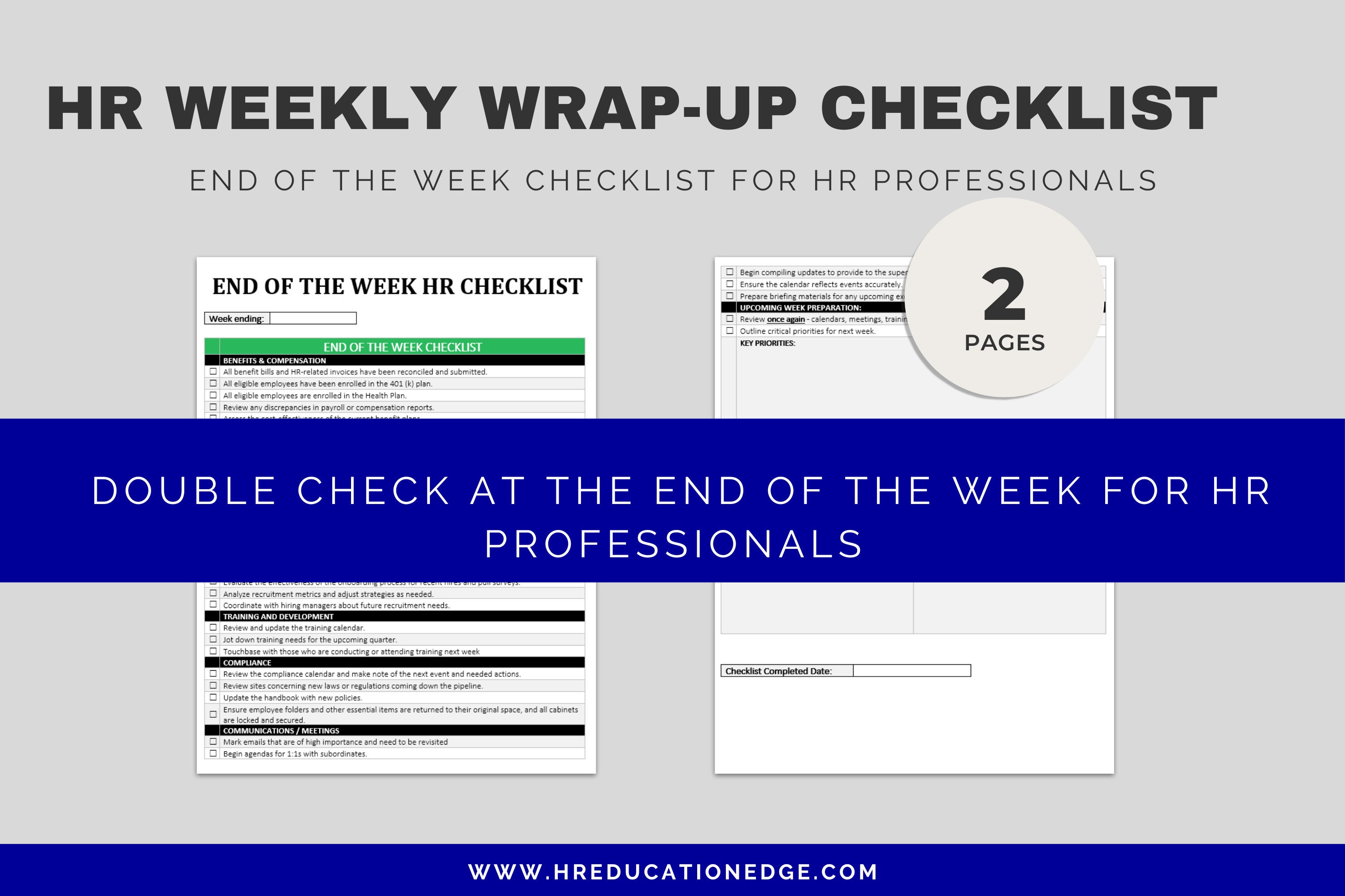 HR Weekly Wrap-up Checklist: Strategic Insights & Tasks (digital ...