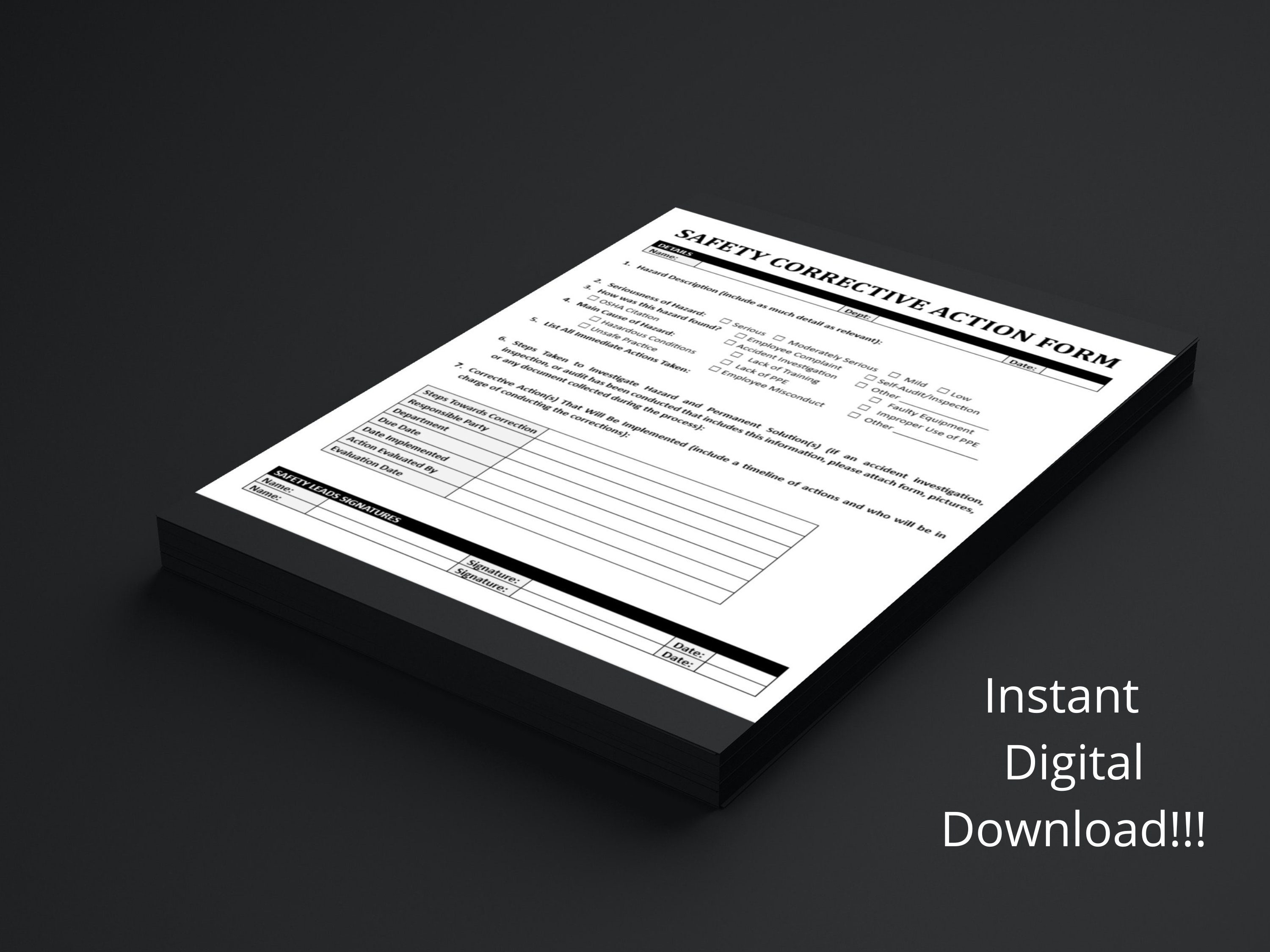 Safety Corrective Action Template: OSHA Compliance (digital Download ...