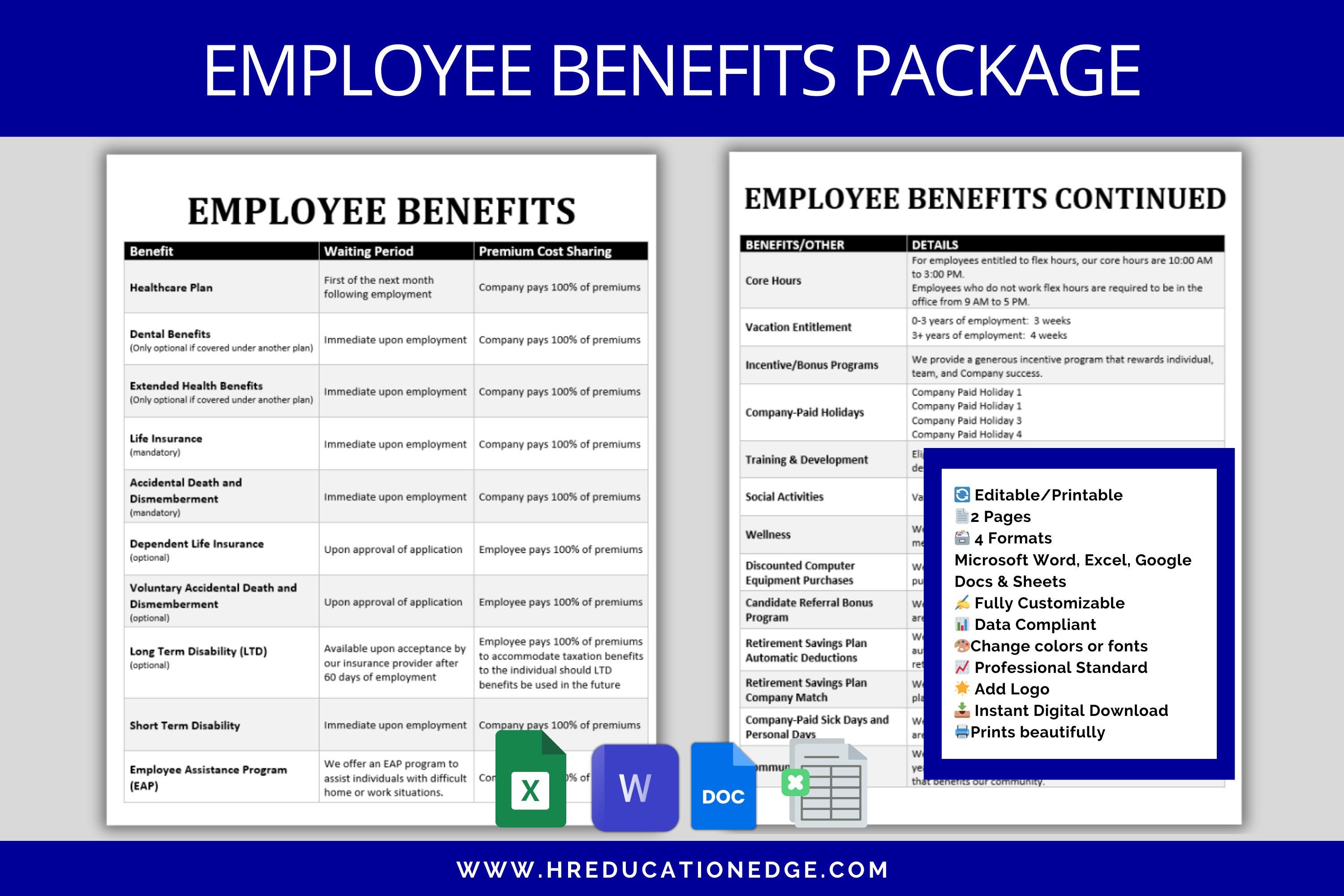 Company Benefits Examples Employee Benefits Package PowerPoint
