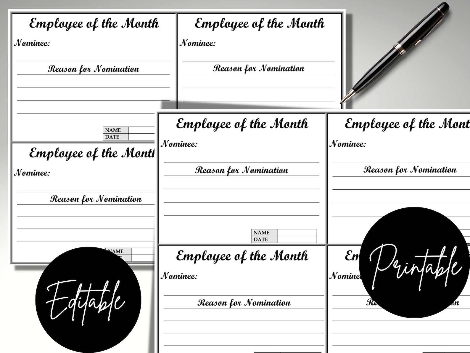 Employee of the Month Nomination Template: Editable HR Form (8.5x11, A4 ...