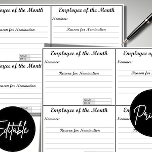 Employee of the Month Nomination Template: Editable HR Form (8.5x11, A4 ...