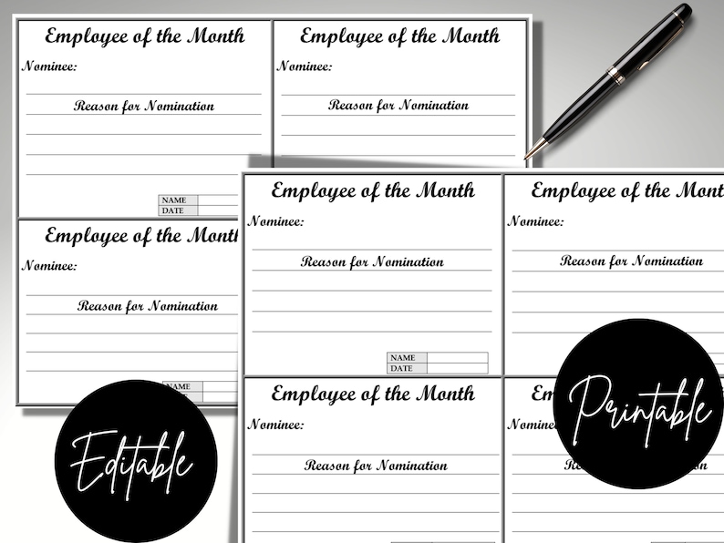Employee of the Month: Editable Nomination Template, Nomination Card ...