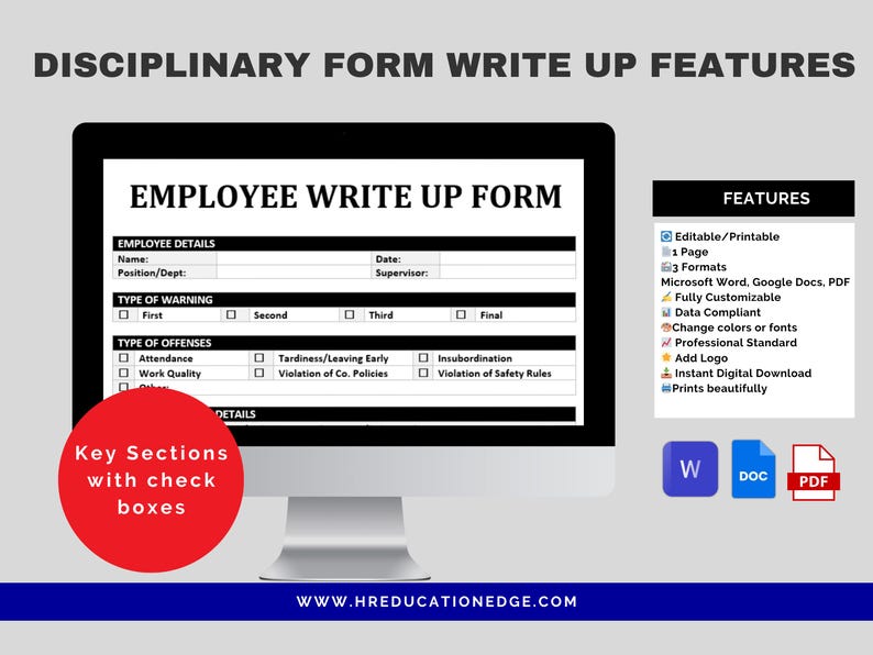 Employee Write up Form: Disciplinary Action Template (word, Google Docs ...