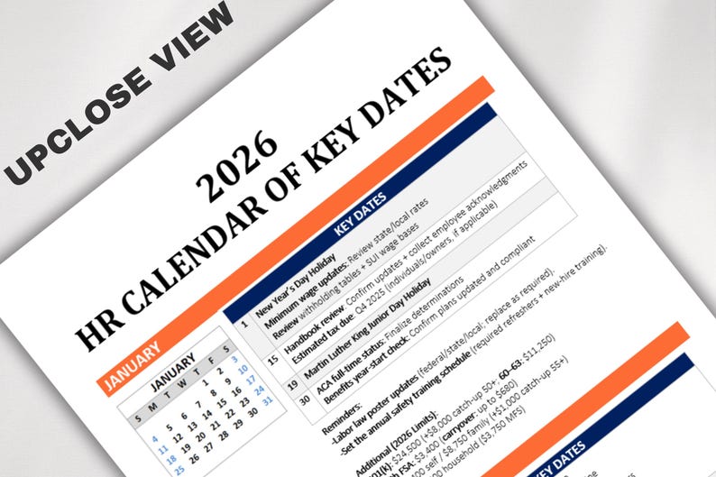 2026 HR Compliance Calendar: Key Dates & Deadlines (digital Download ...