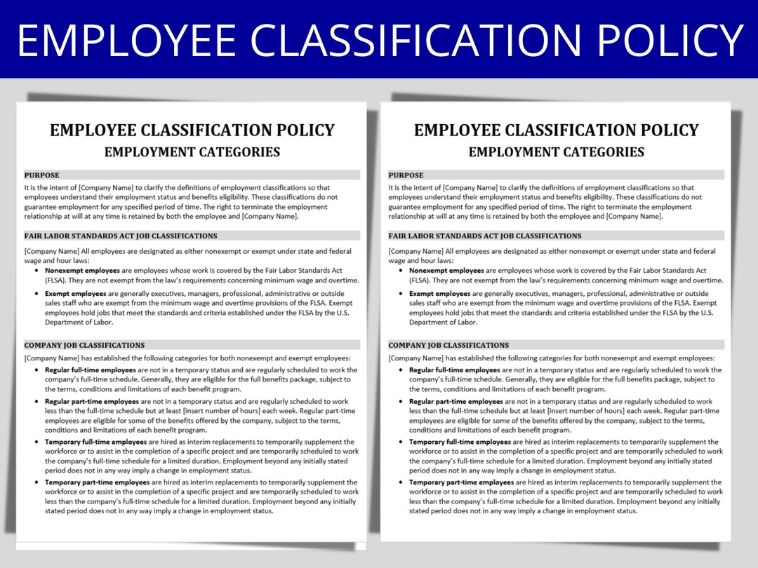 Employee Classification Policy Template: Editable HR Word Form (digital ...
