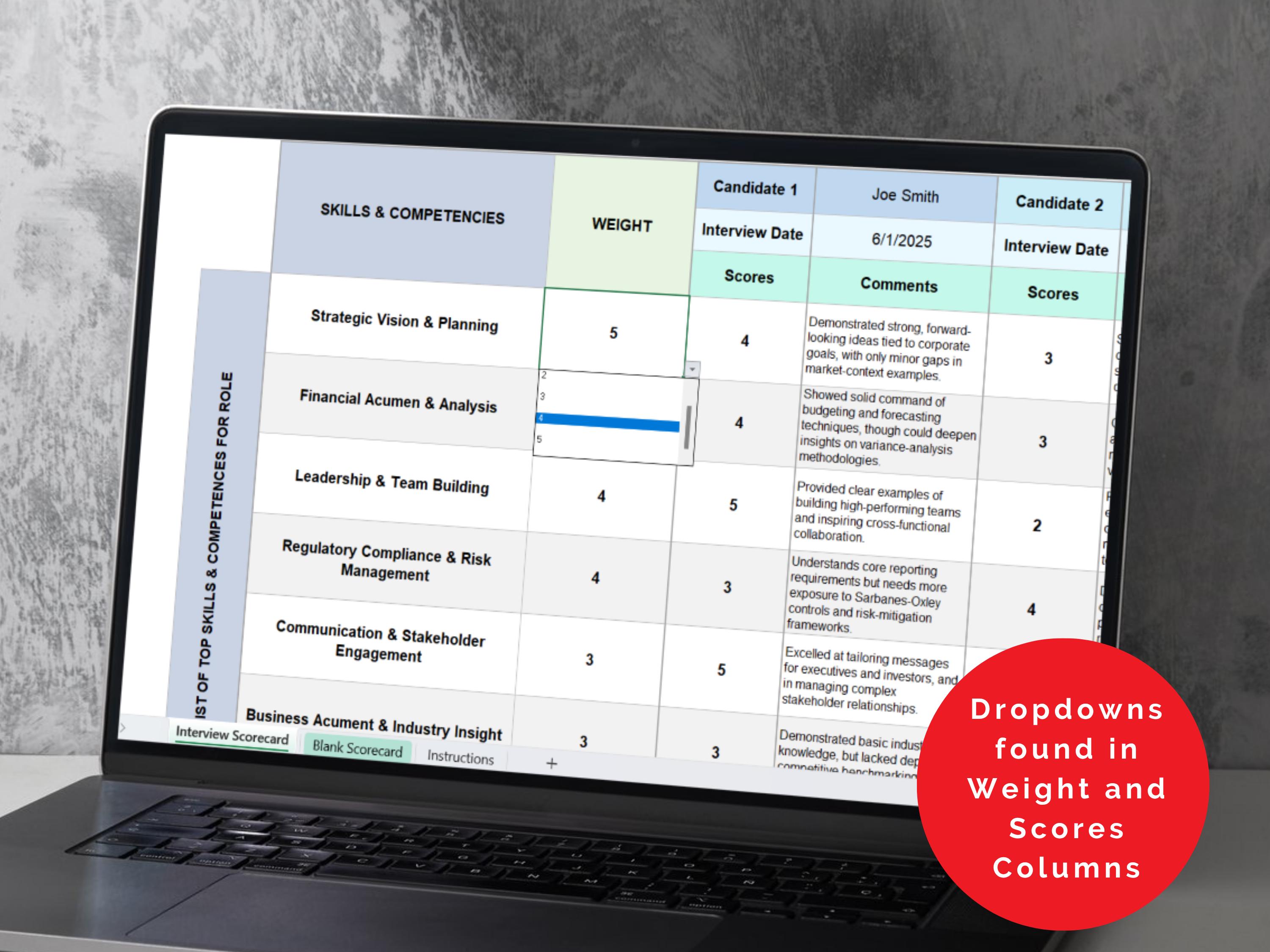 Interview Scorecard Template, Candidate Evaluation Form, HR Interview ...