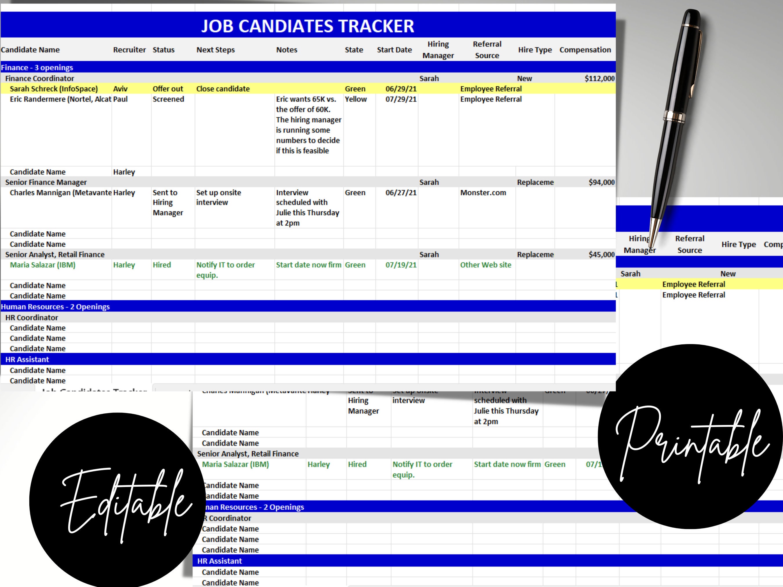 Job Candidate Tracker: Editable HR Recruiting Excel Template - Etsy