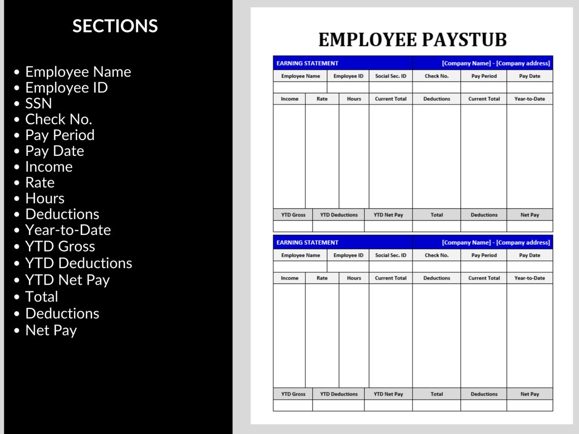 Editable Paycheck Stub Template: Employee Payroll (word Document) - Etsy