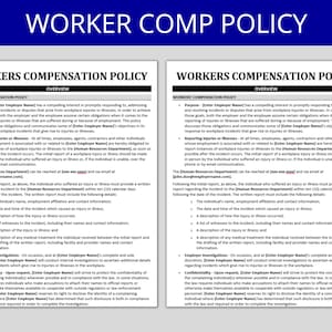 Workers Compensation Policy Editable HR Template Human Resource Form ...