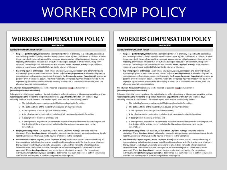 Workers Compensation Policy Editable HR Template Human Resource Form ...