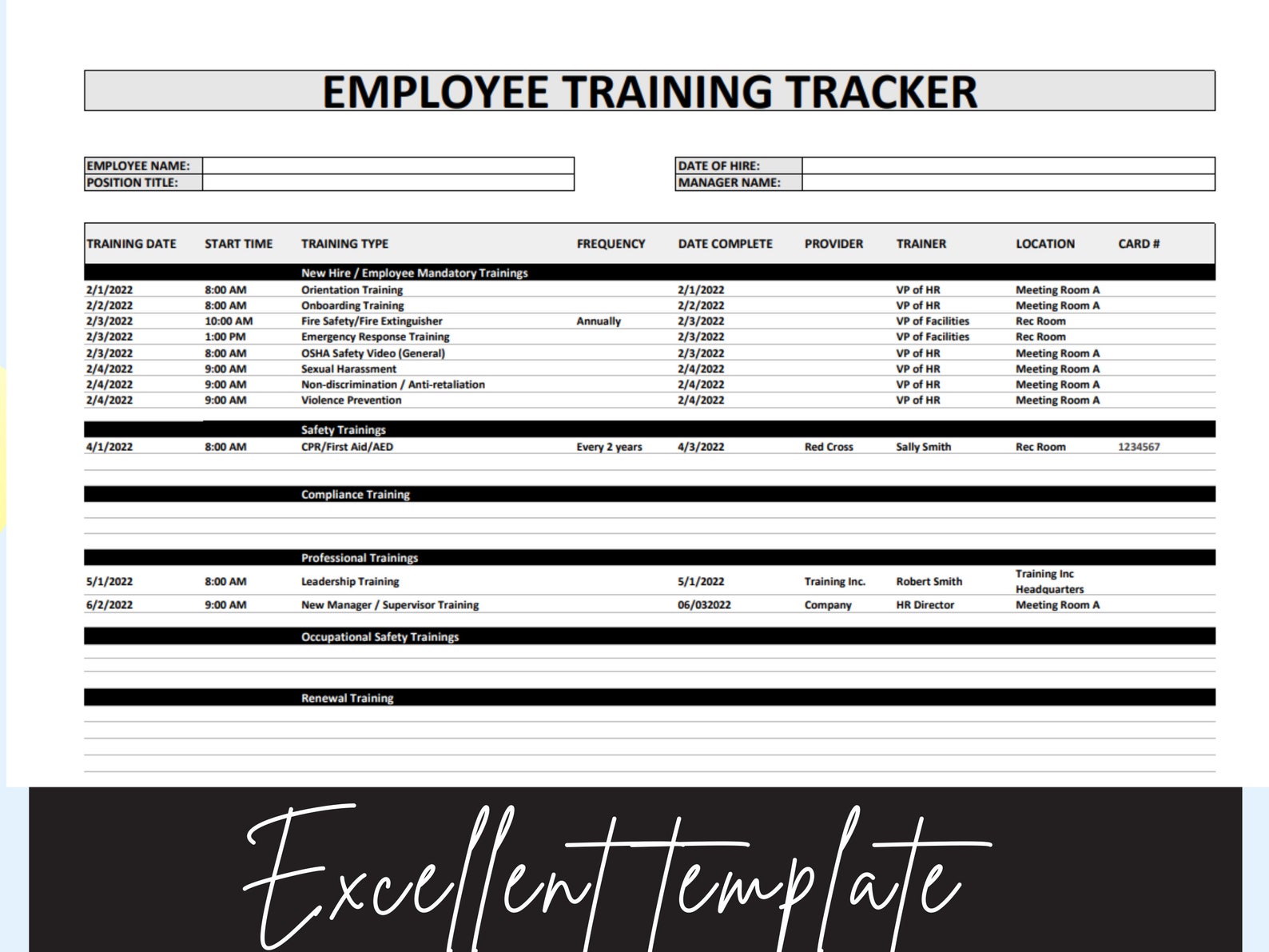 Streamlined Employee Training Tracker Template for New Hires & Current ...