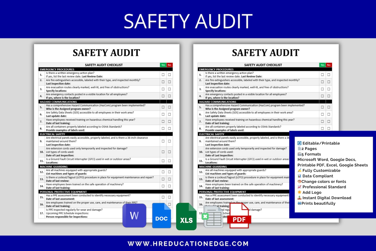 Workplace Safety Audit Checklist: | OSHA Compliance | Safety Inspection ...