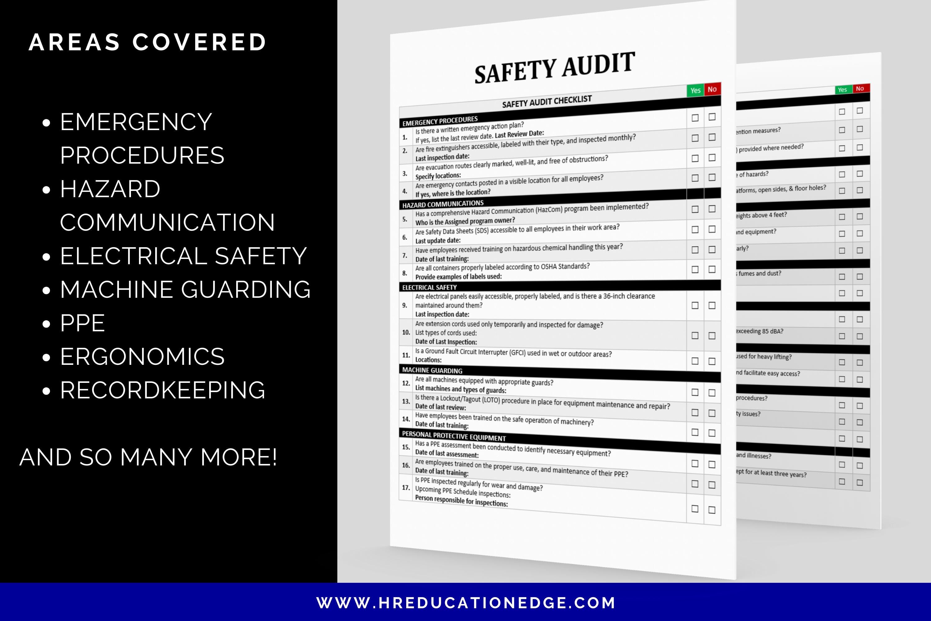 Workplace Safety Audit Checklist: OSHA Compliance Safety Inspection ...