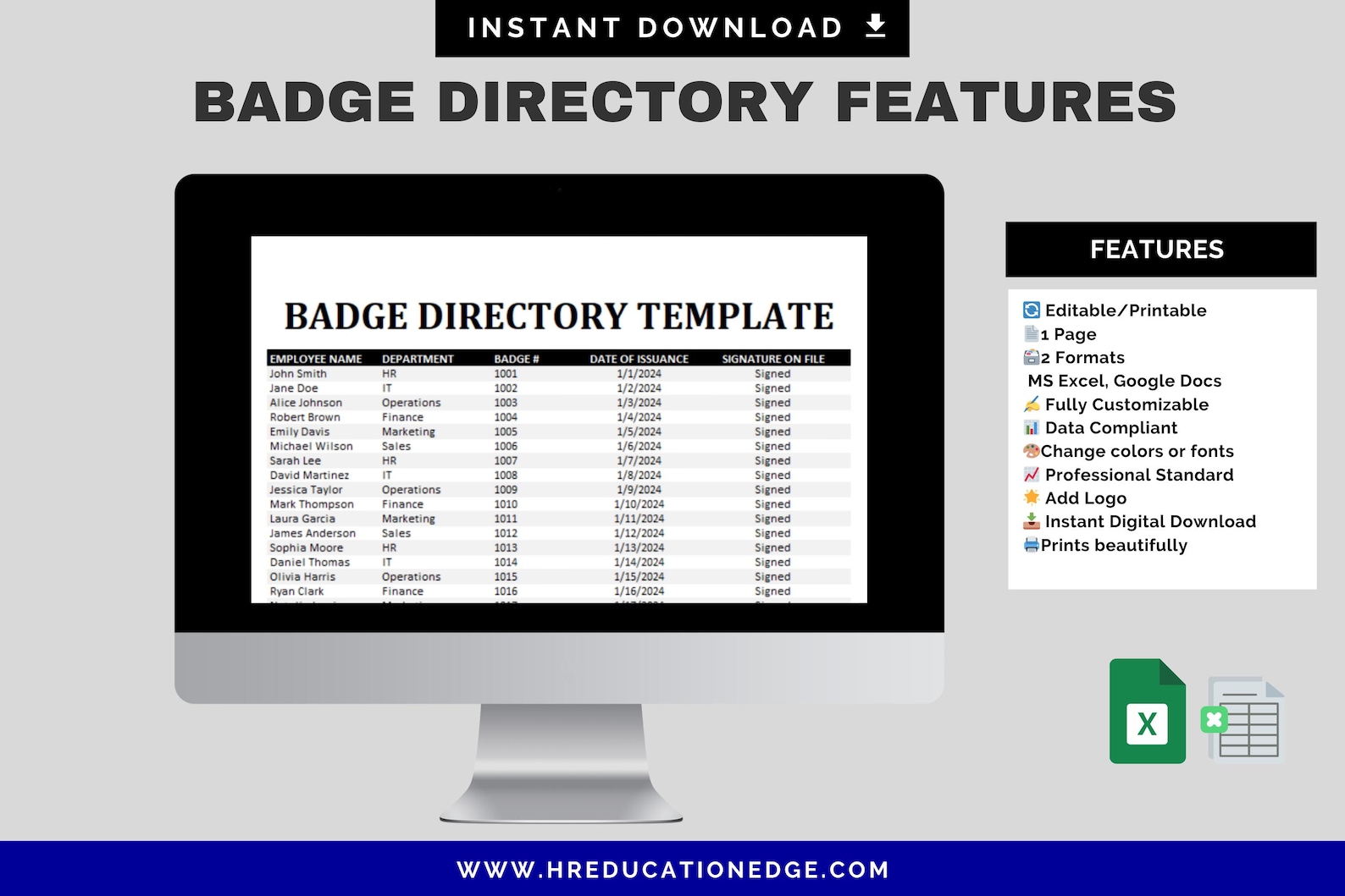 Employee Badge Tracker Template: HR Access ID Log (excel, Google Sheets ...