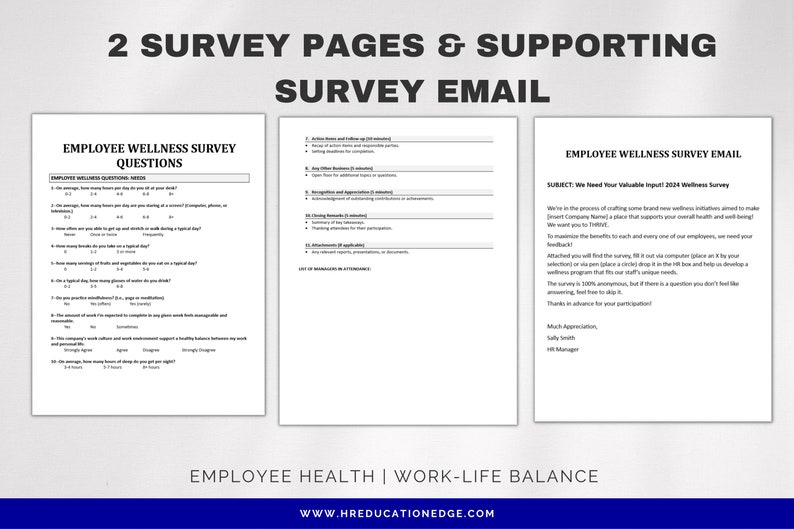 Employee Wellness Survey Template: HR Feedback Form (digital Download ...