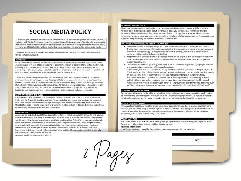 Social Media Policy HR Template: MS Word Editable Form - Etsy