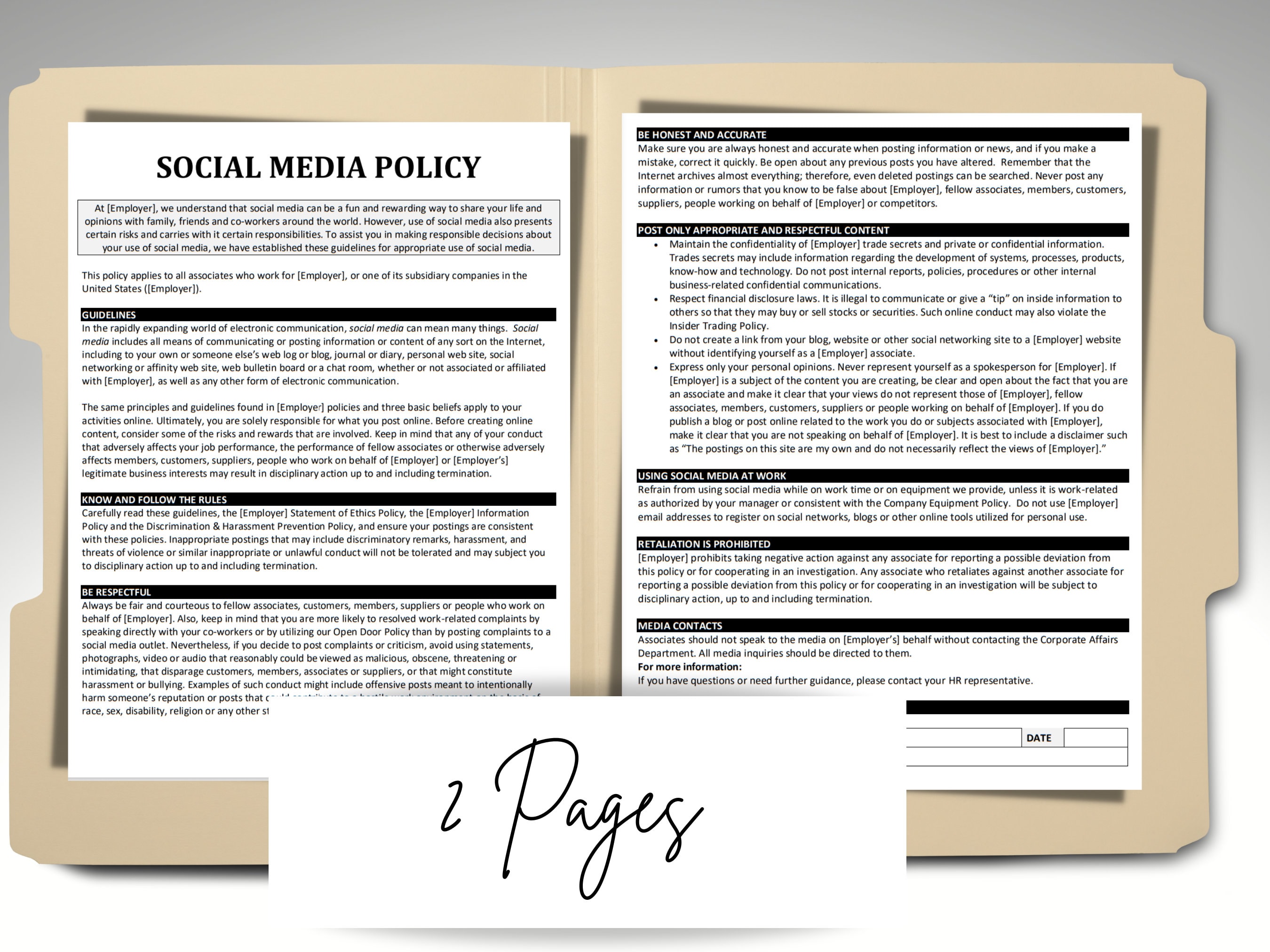 Social Media Policy HR Template MS Editable Word Form Human Resources ...