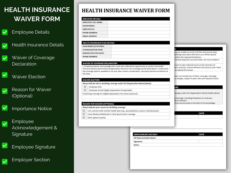 Health Insurance Waiver | Opt-out Form | Editable Word & Google Doc ...