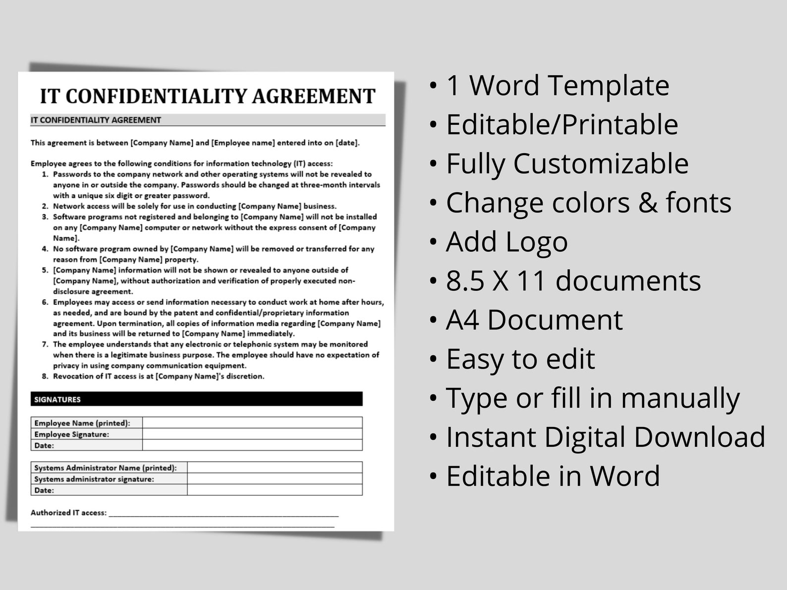 IT Employee Confidentiality Agreement: Legally Binding Document ...