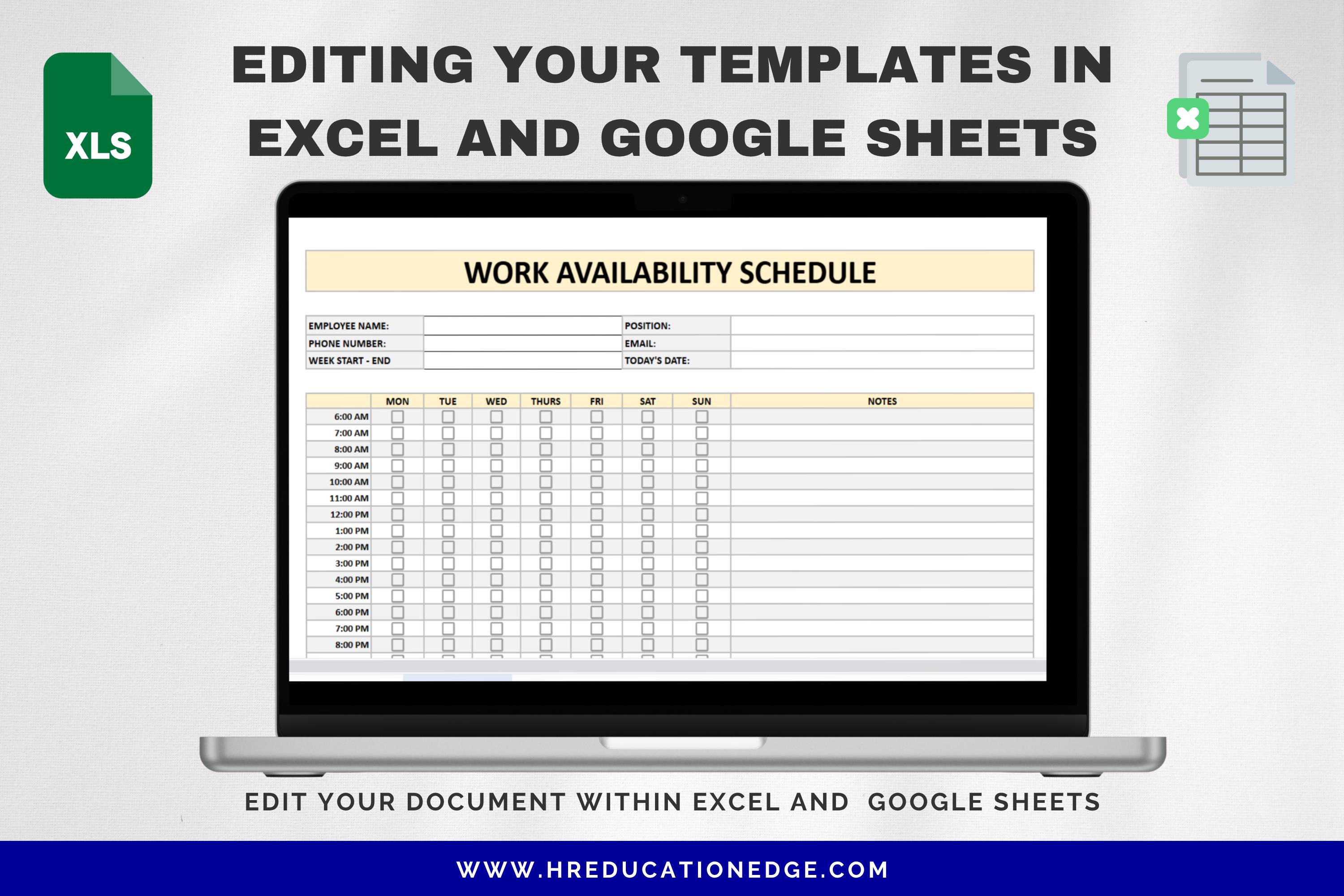 Employee Work Availability Form: Weekly Schedule Template (word, Excel ...