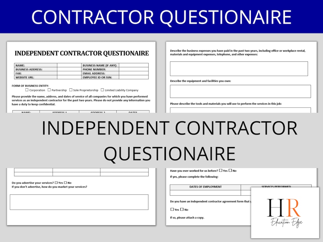 Independent Contractor Questionnaire | Editable Document | HR Template ...