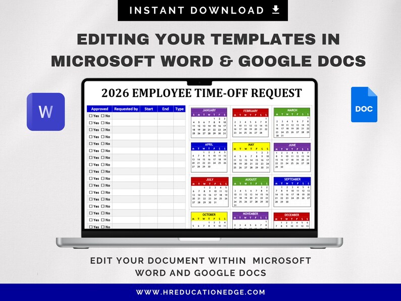 2026 Employee Time off Calendar: HR Leave Planner (digital Download ...