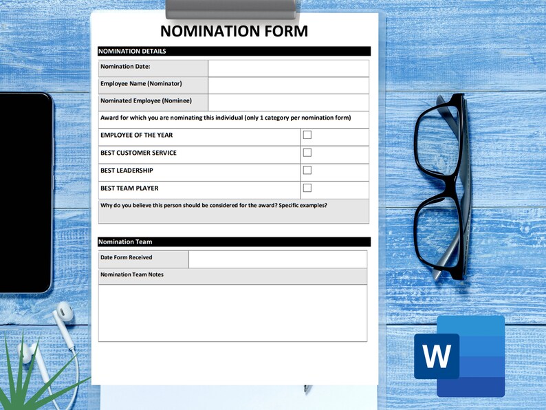 Employee Recognition Award Nomination Template Word Editable - Etsy