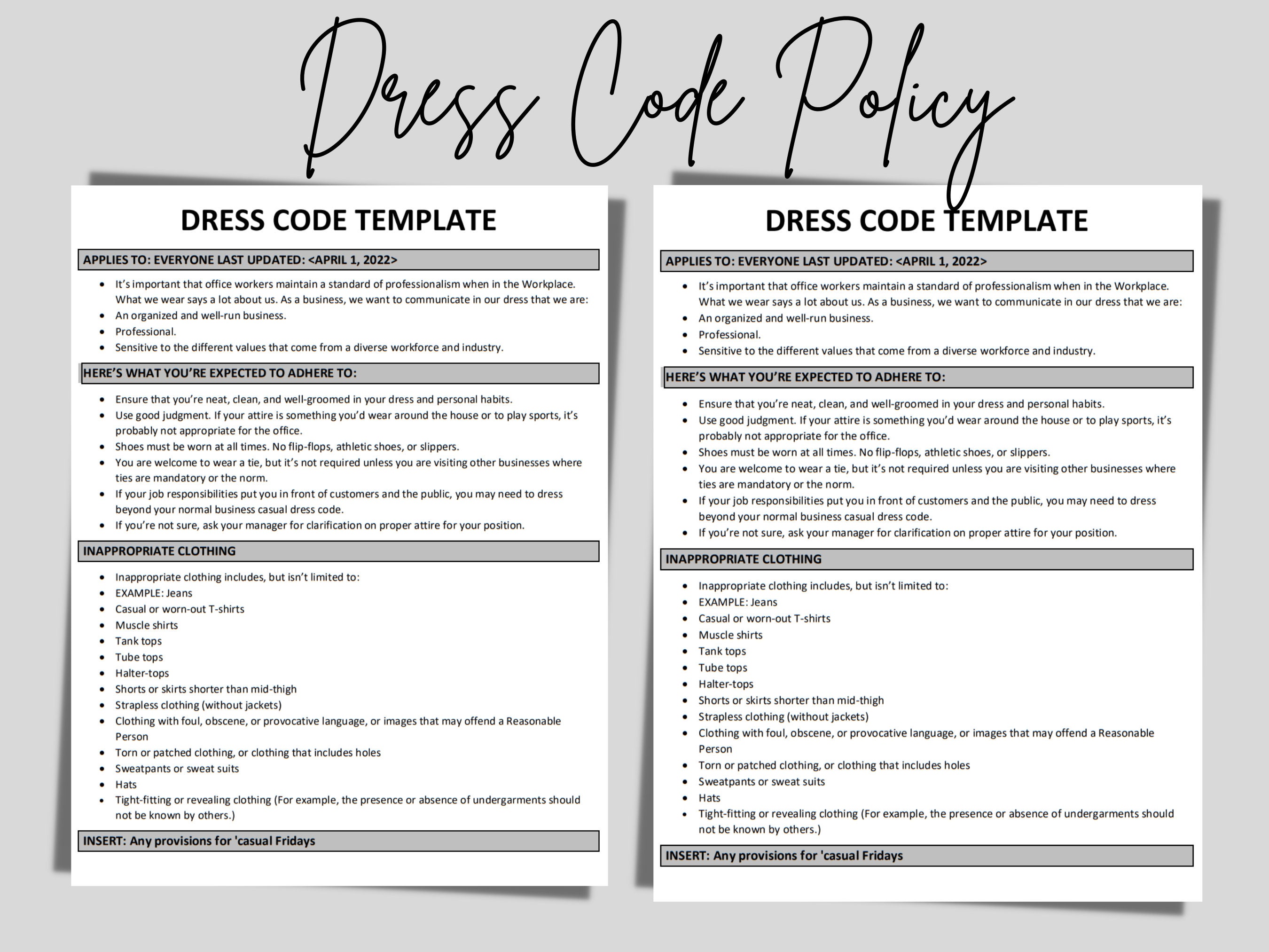 Dress Code Policy HR Template MS Editable Word Form - Etsy Canada