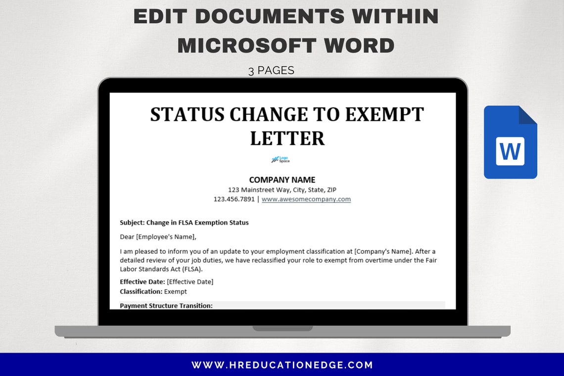 Exempt Status Change Letter: FLSA Compliance & Salaried Employee Update ...