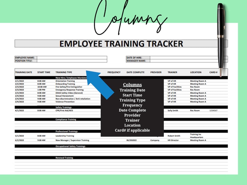 Employee Training Tracker: HR Excel Template (printable) - Etsy