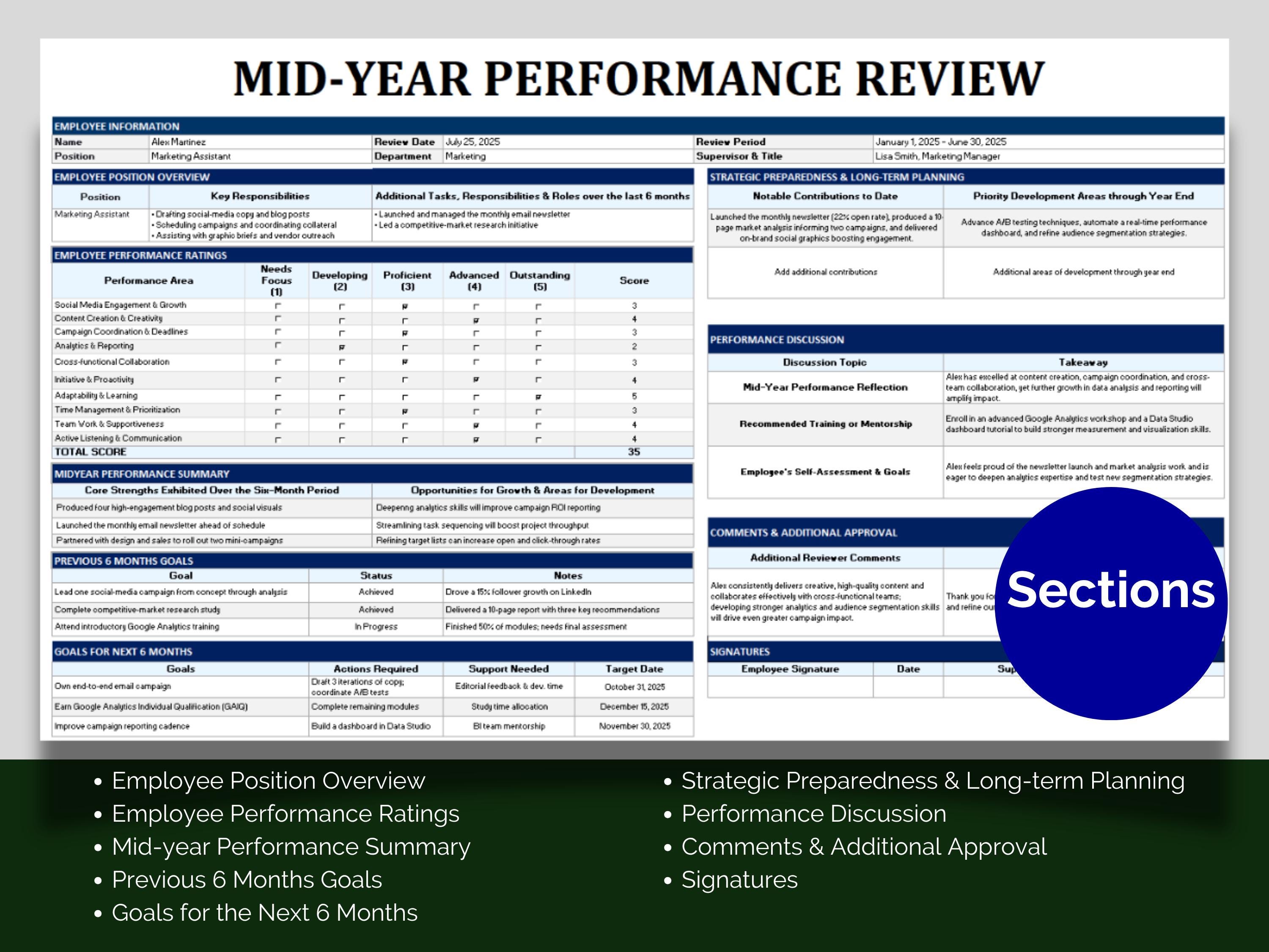 Midyear Employee Performance Review Template: HR Evaluation Form (excel ...