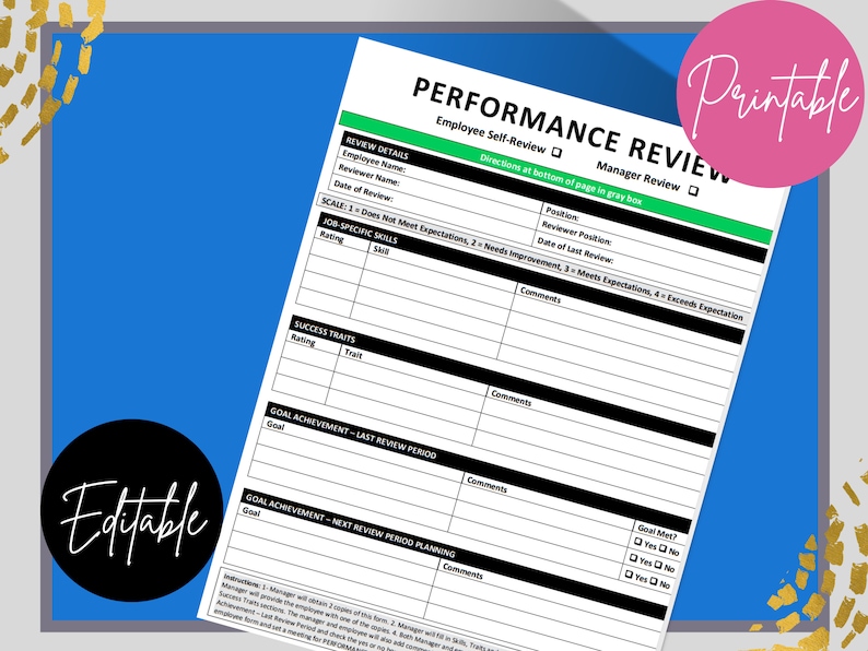 Performance Review Template Editable Word HR Form 2 in 1 - Etsy