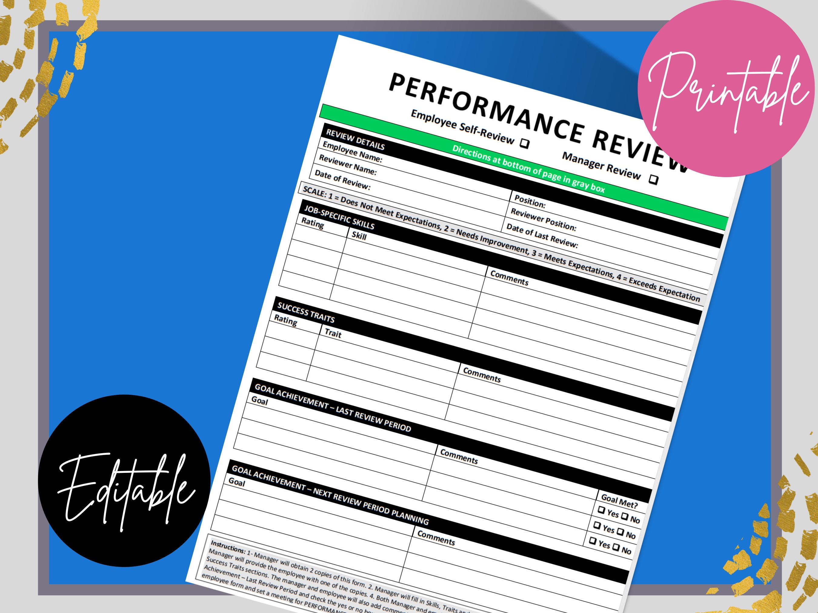 Employee Performance Review Template: Manager & Self Evaluation ...