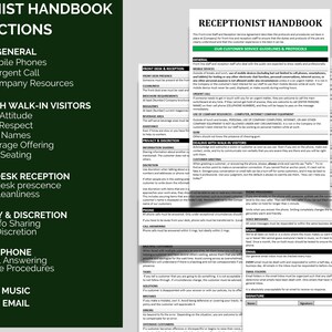 Receptionist Handbook Template: Front Desk Training Guide (word, Google ...