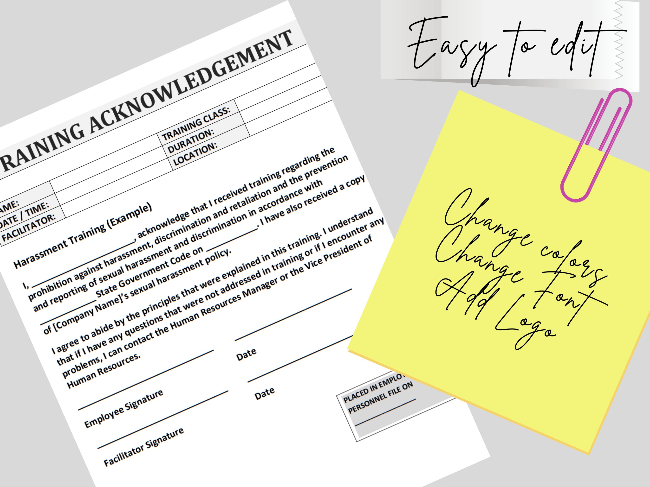 Training Acknowledgement Form Training Templates HR - Etsy Sweden