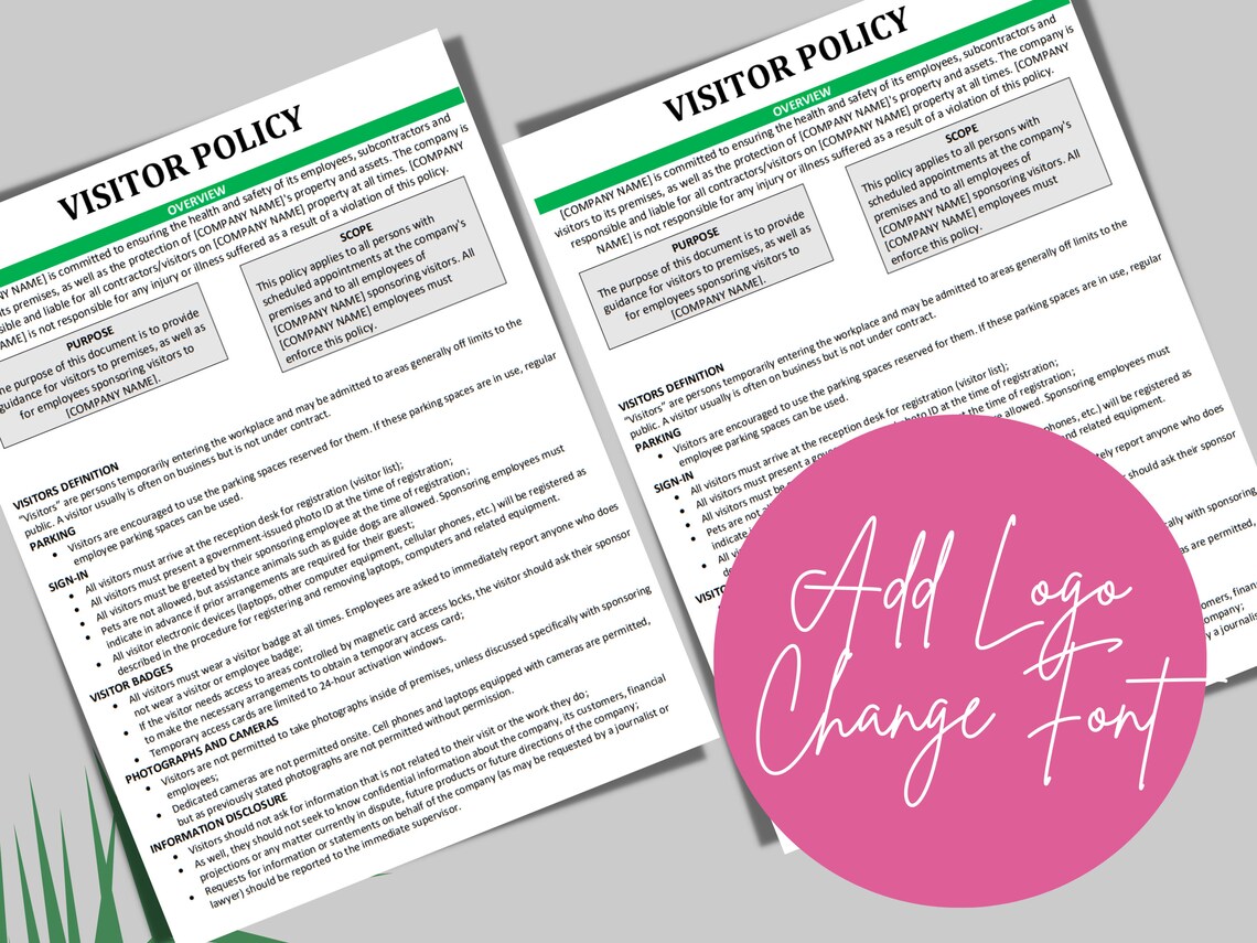 Visitor Policy HR Templates Human Resources Form Employee Document ...