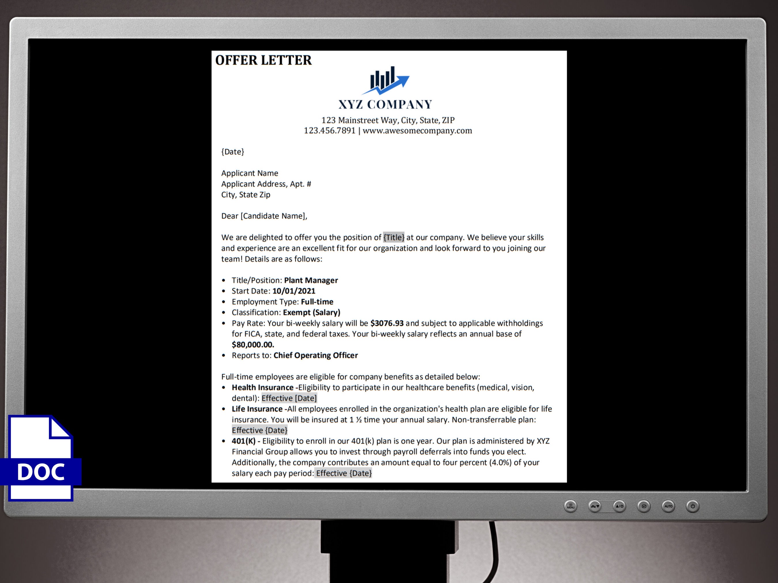 Job Offer Letter Template MS Editable Word Form Employment - Etsy Australia