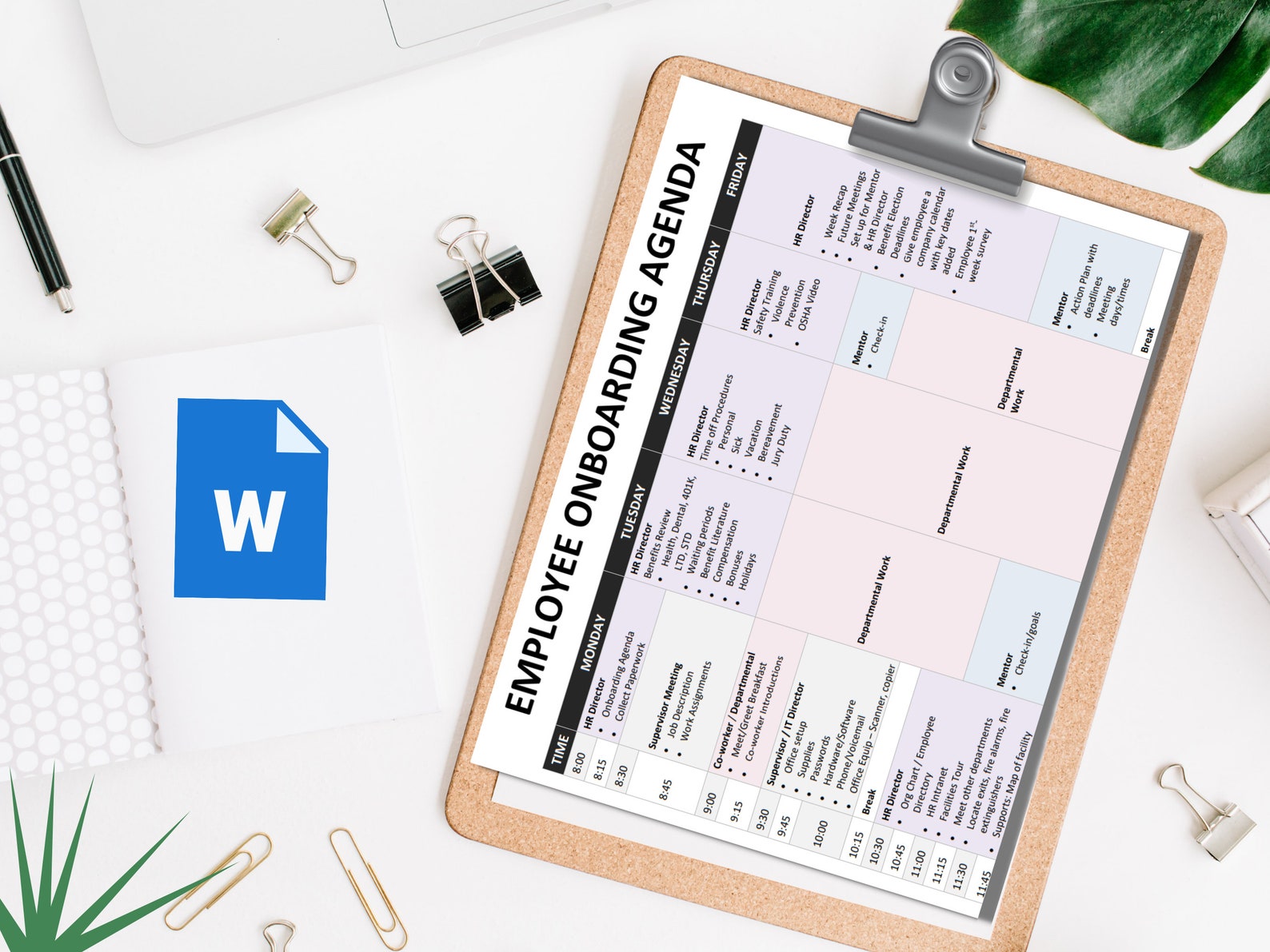 New Hire Onboarding Schedule / Agenda Template Editable Word HR Form ...