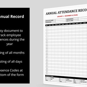 Employee Attendance | Annual Record | Absence Tracker | Yearly Absences ...