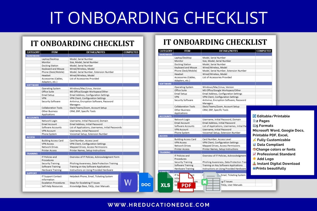 IT Onboarding Process Checklist, New Hire Paperwork, Employee ...