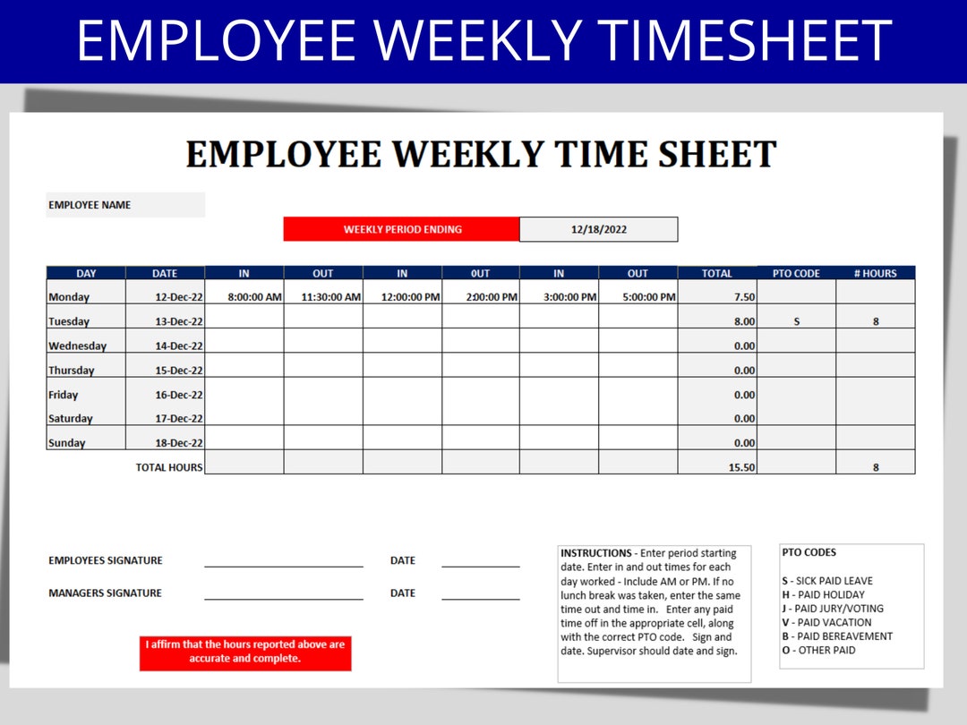 HR Timecard: Editable, Printable Excel Timesheet & Punch Log - Etsy