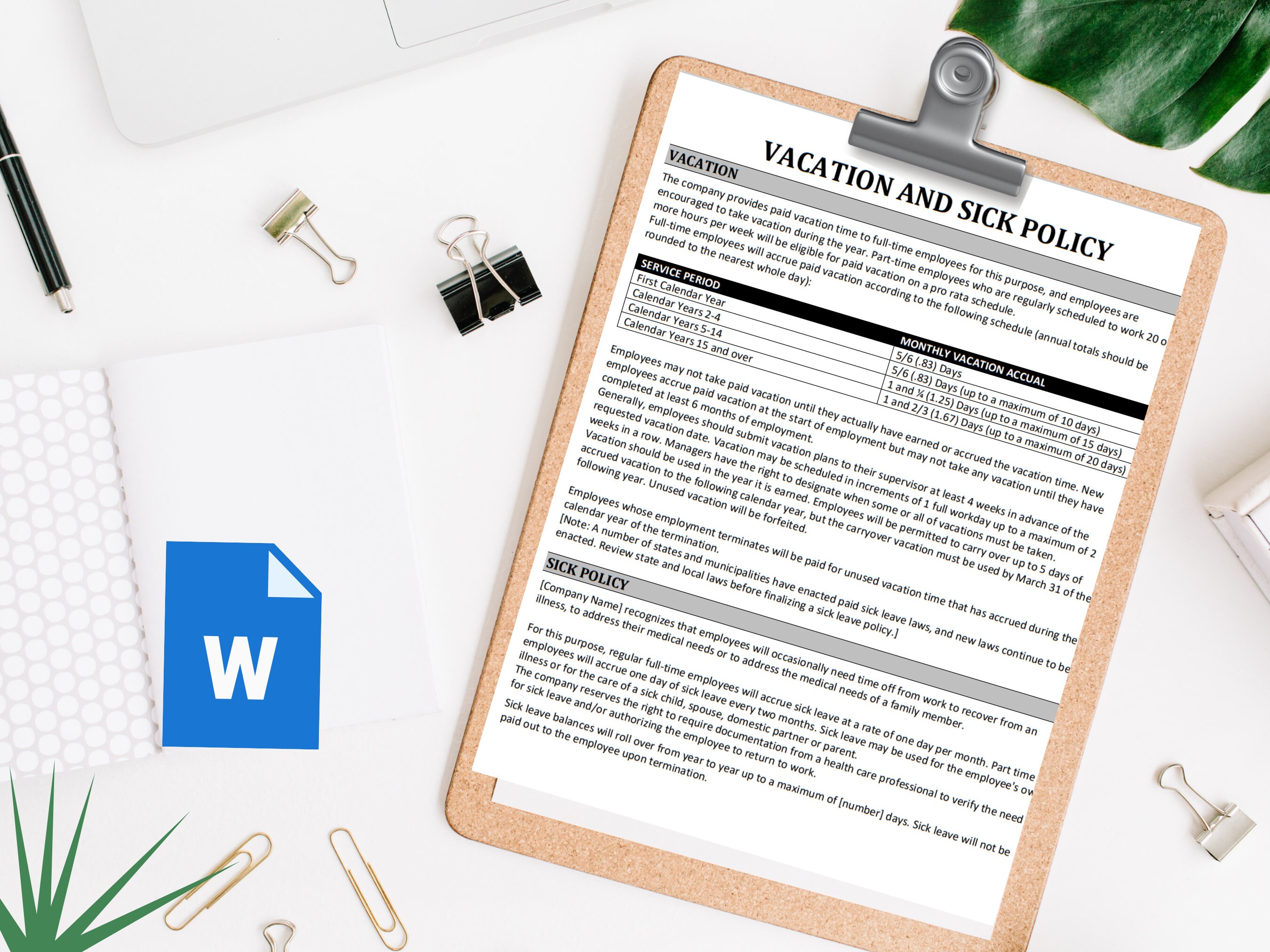 Vacation and Sick Policy Template | MS Editable Word | HR Policies - Etsy