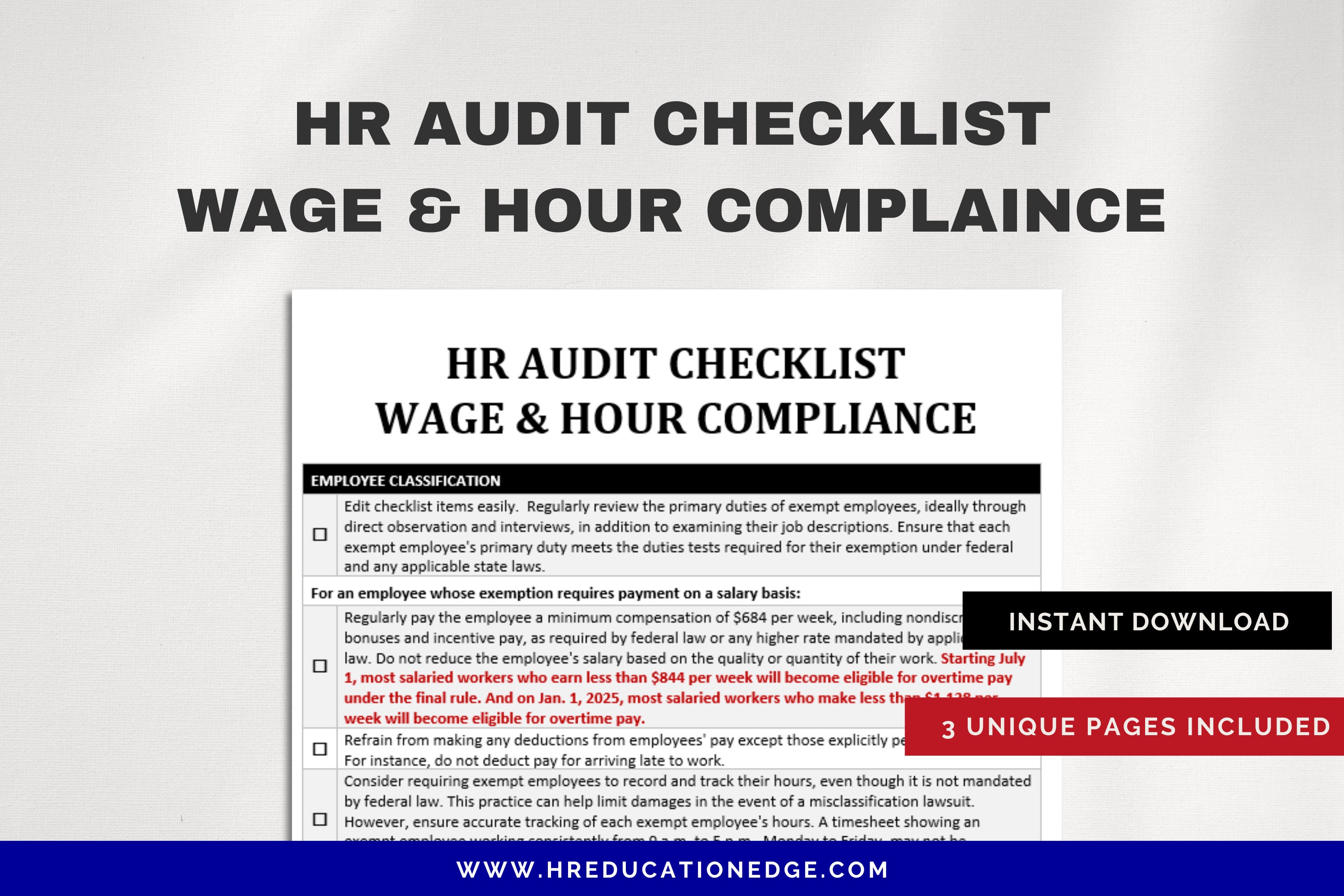 HR Audit Checklist: Wage and Hour Compliance Employment Law FLSA ...