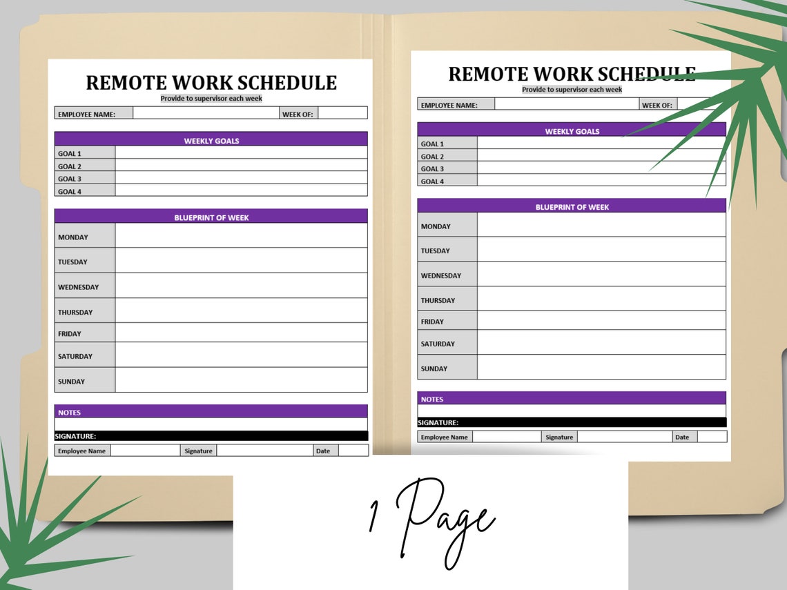 Remote Work Schedule Template HR Templates Human Resources Forms ...