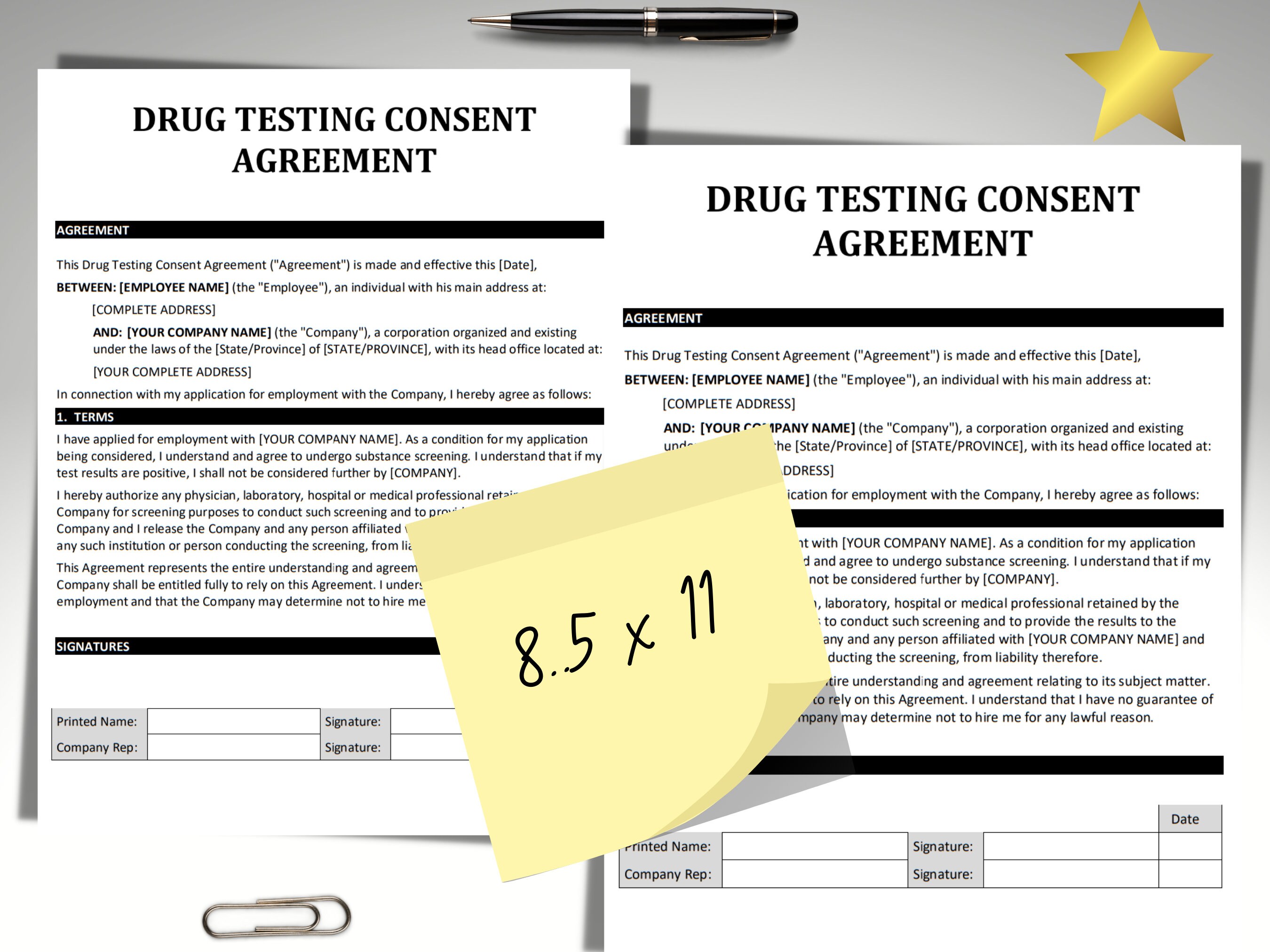 Drug Test Consent Form New Hire Paperwork Form Onboarding Paperwork HR ...